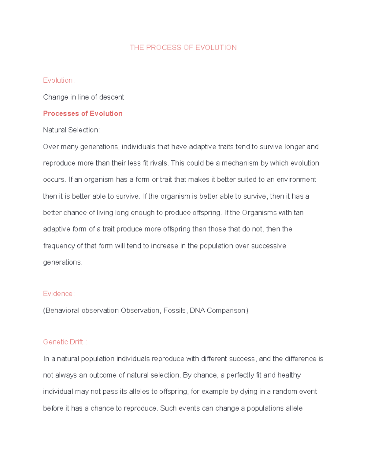 THE Process OF Evolution-2 - THE PROCESS OF EVOLUTION Evolution: Change ...