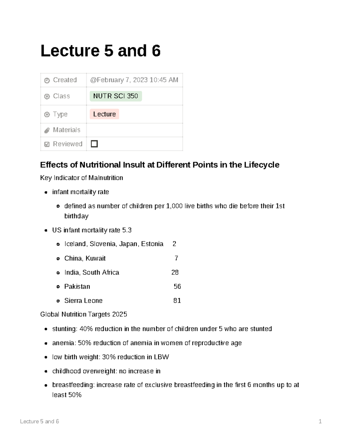 Nutri Sci 350: Lecture 5 and 6 - Lecture 5 and 6 Created Class NUTR SCI ...