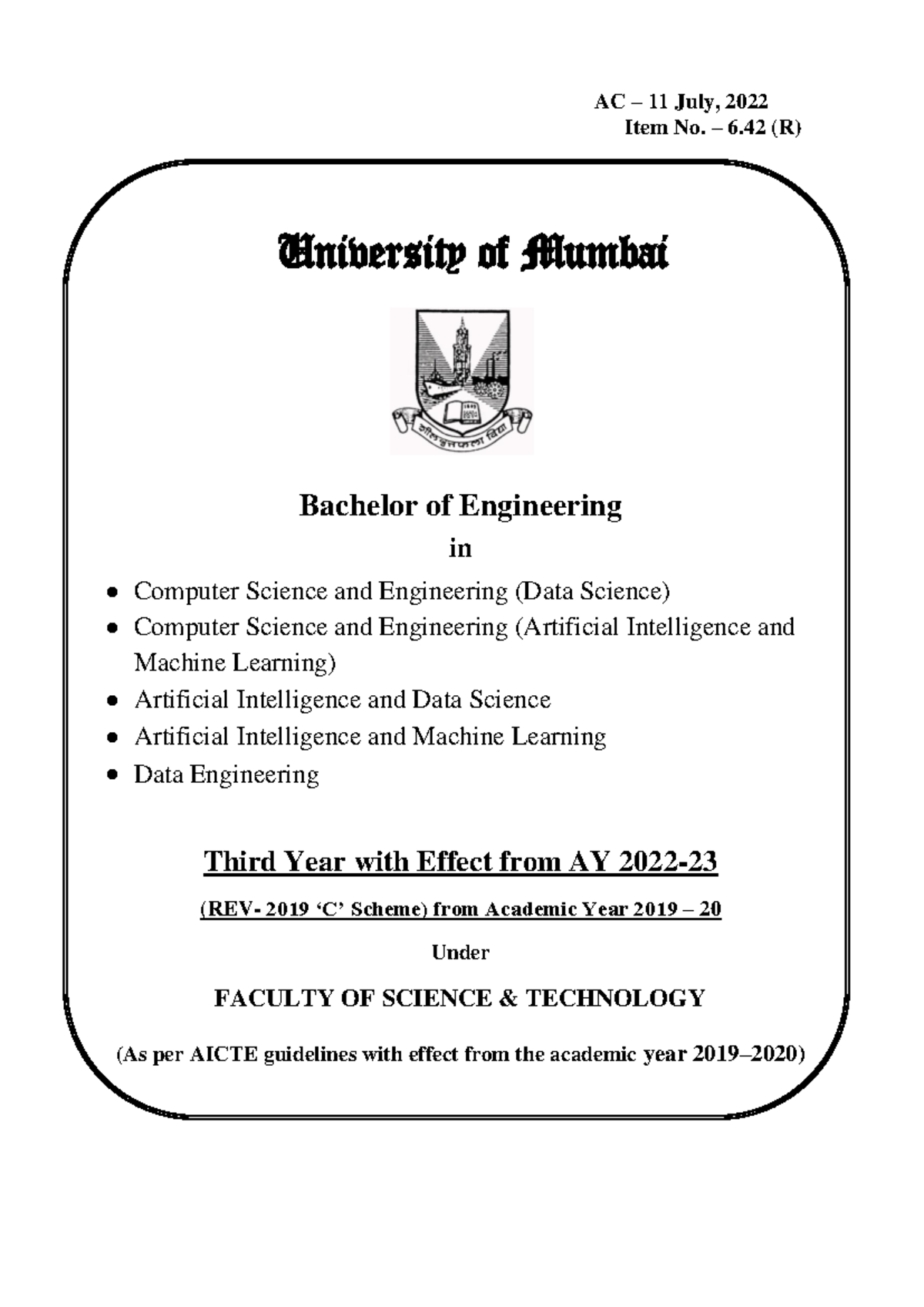 AIDS Syllabus - AC – 11 July, 2022 Item No. – 6 (R) University of ...