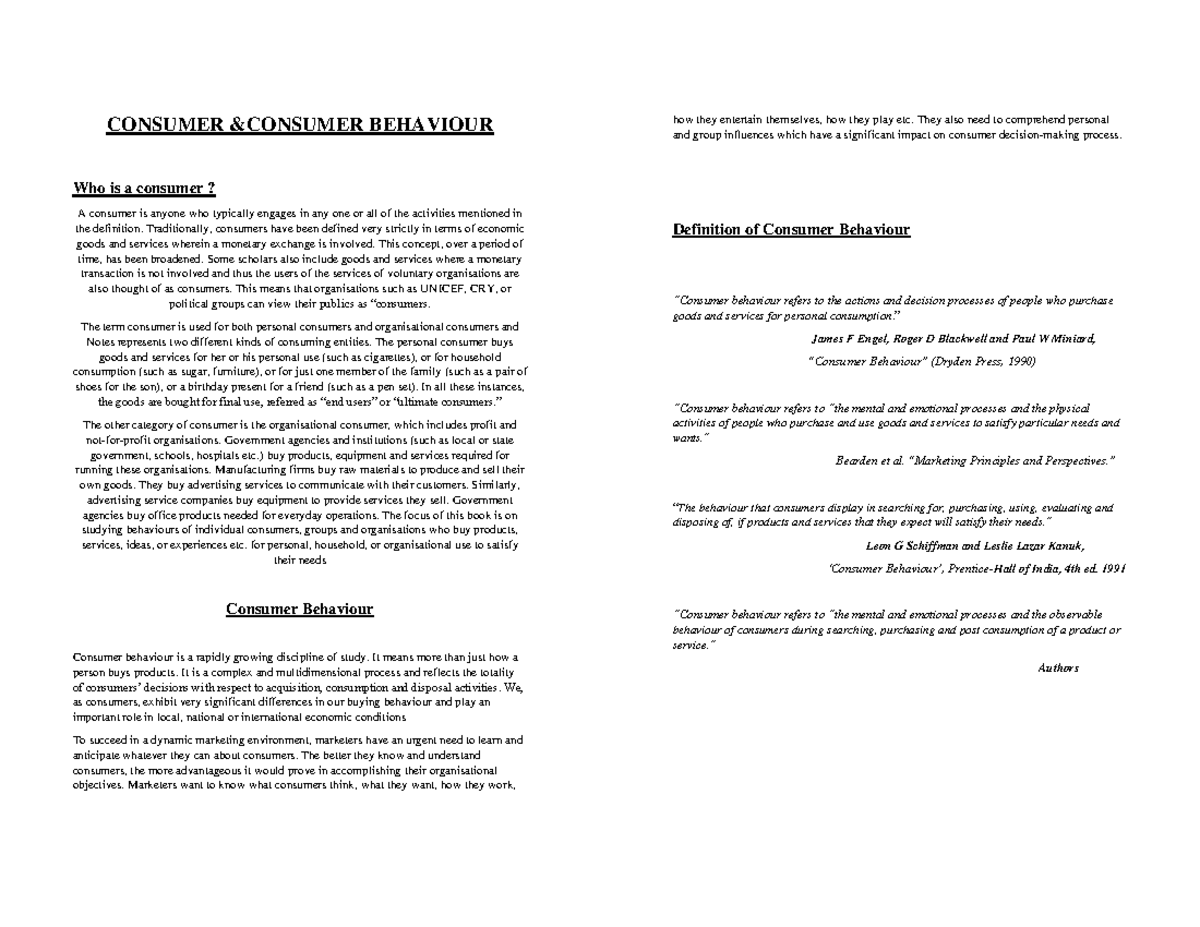 Cunsumer Behaviour OF Marketing - CONSUMER &CONSUMER BEHAVIOUR Who is a ...
