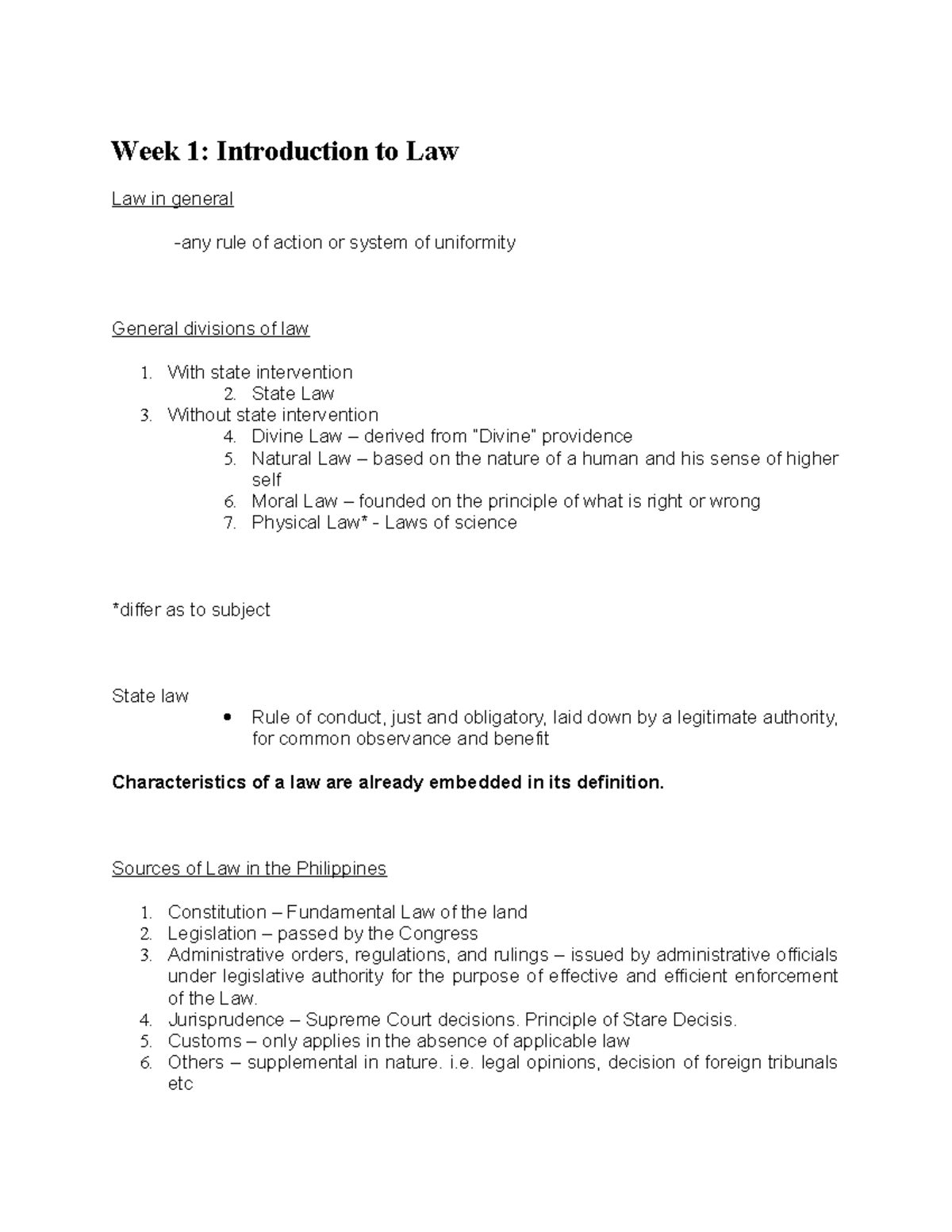 LAWS- Finals - Ggbbhh - Week 1: Introduction to Law Law in general -any ...