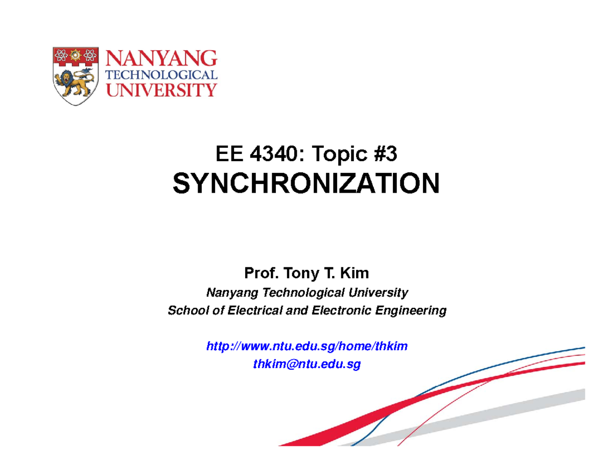 EE4340 T3 Synchronization - EE 4340 TEE 4340 TEEEE 43404340 : : TTopopi ...