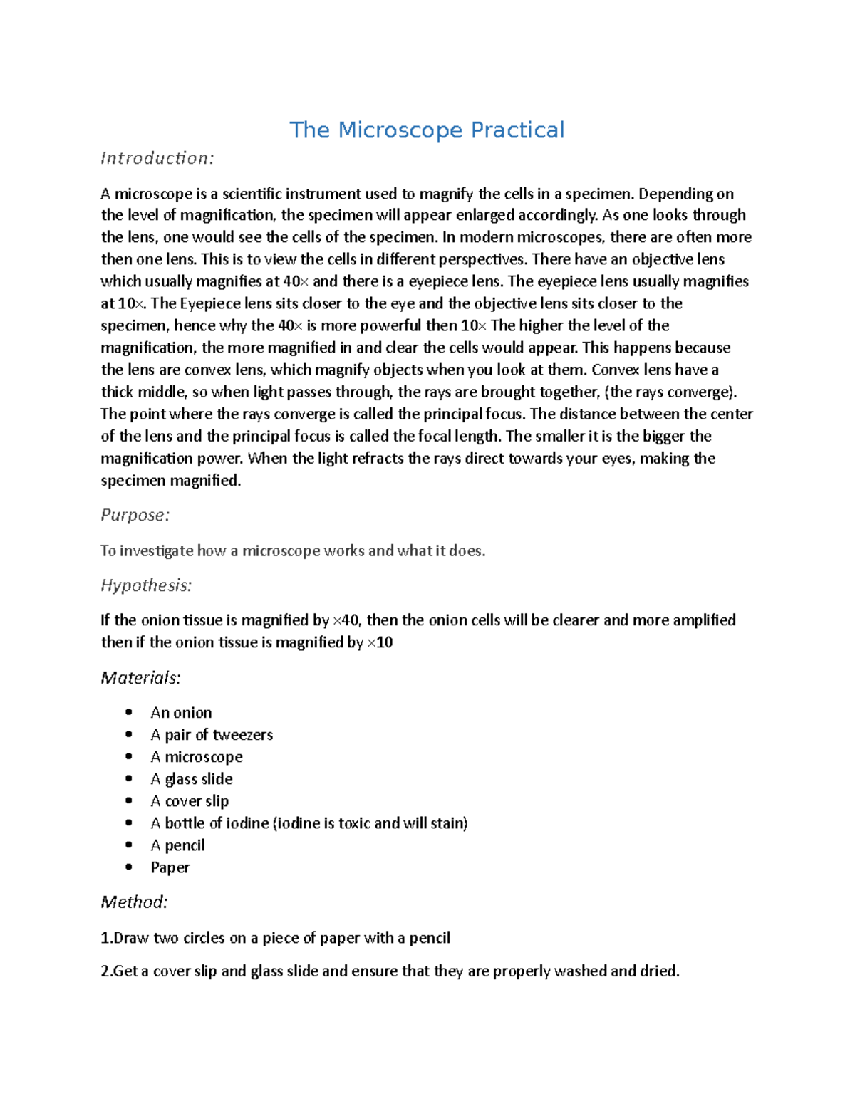 Microscope Prac - practical report - The Microscope Practical ...