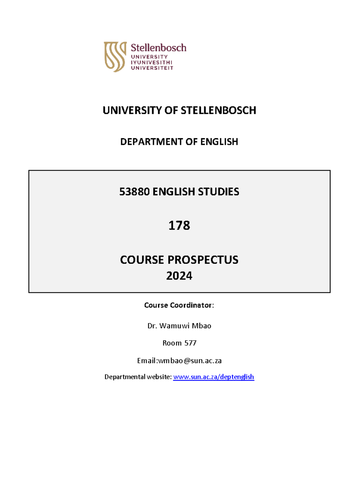 ENG 178 Course Prospectus 2024 Version 29 April - UNIVERSITY OF ...