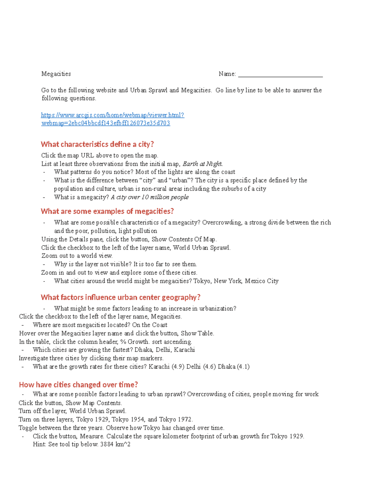 Megacities - Go line by line to be able to answer the following ...