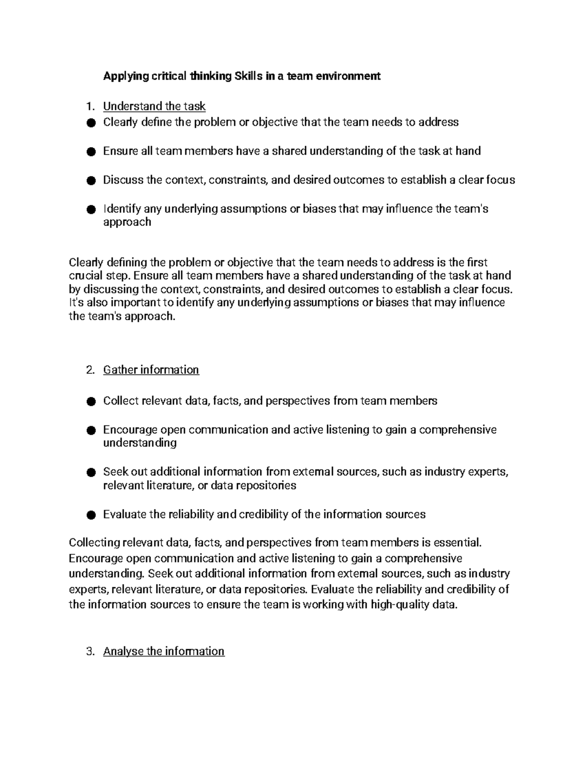 Applying critical thinking Skills in a team environment - Understand ...