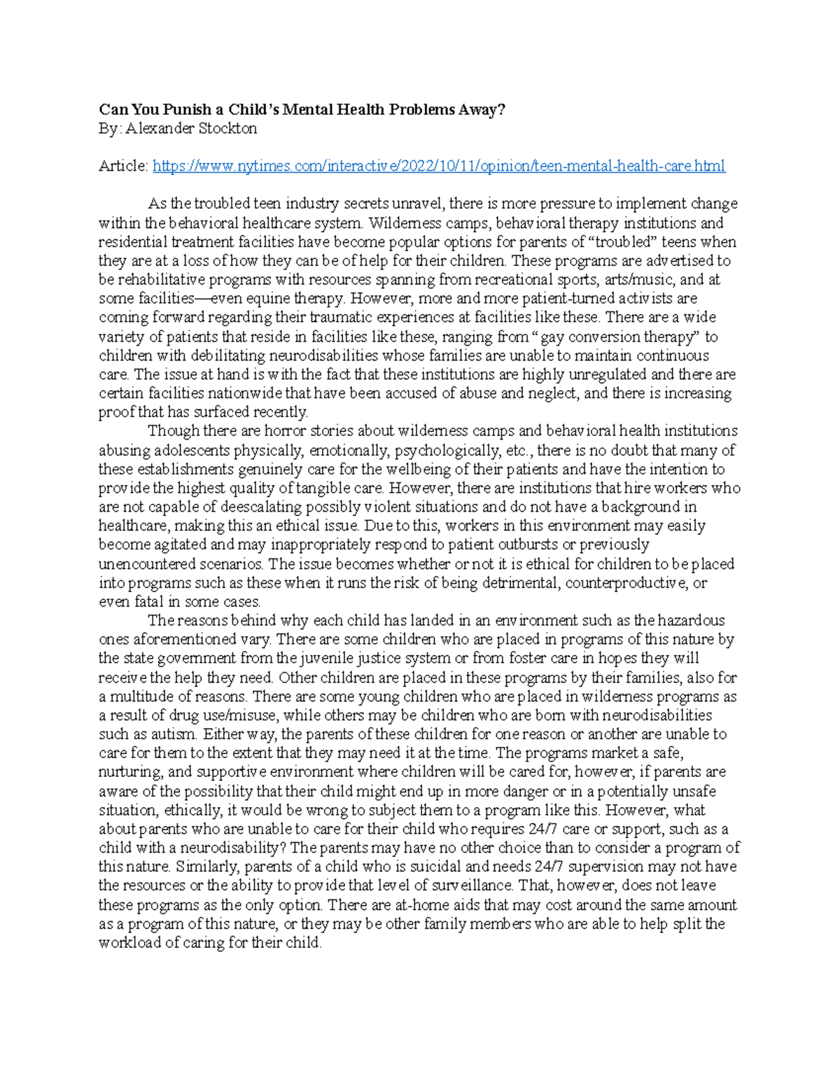 ONLINE DISCUSSION - Can You Punish a Child’s Mental Health Problems ...