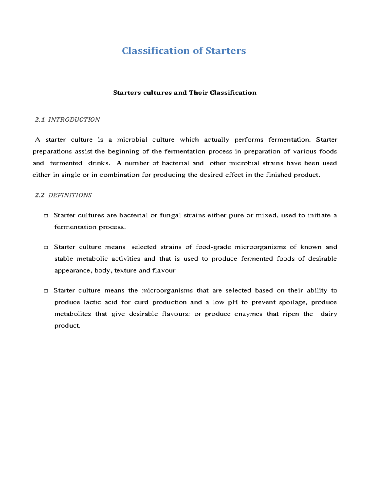 Classification of Starters - Classification of Starters Starters ...