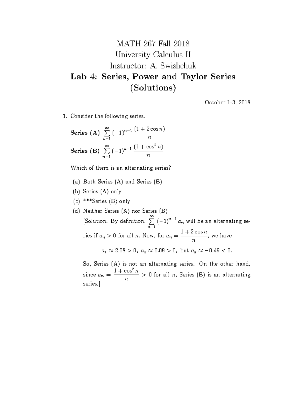 Lab4 Sol math267F18 - 2018 past lab quiz for math 267 for uofc - MATH ...