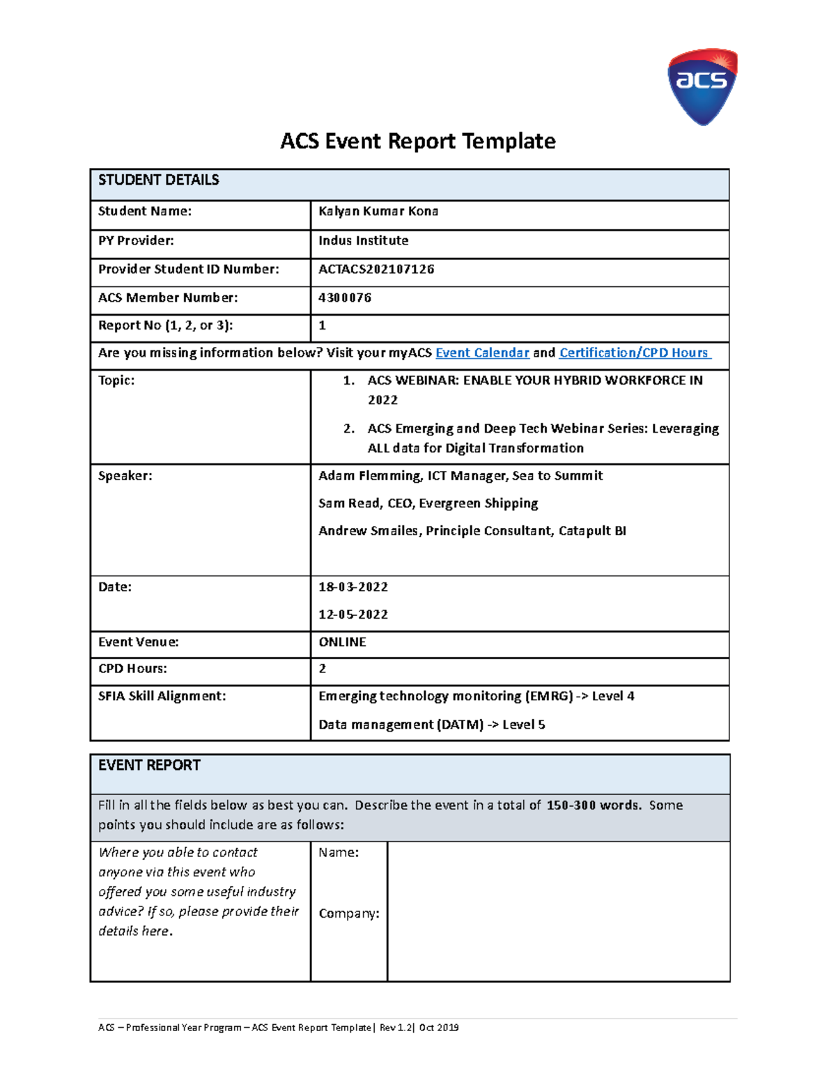 ACS Events Report 1 - PY ACS - ACS Event Report Template STUDENT ...