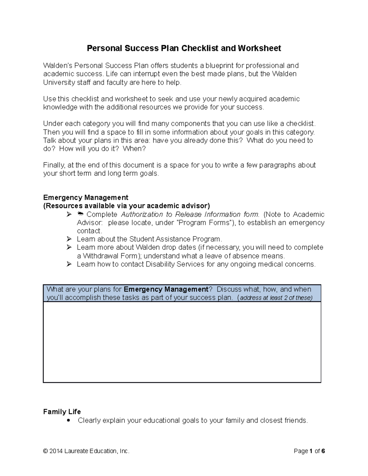 USW1 HMNT 1001 Week06 Personal Success Plan Checklistand Worksheet ...