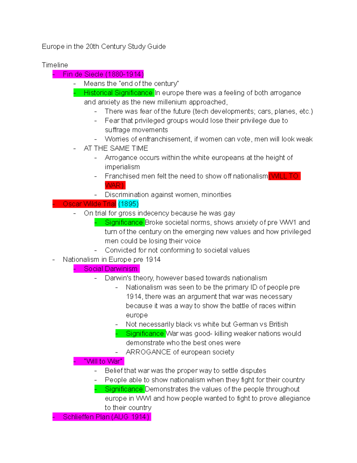 Europe in the 20th Century Study Guide - Europe in the 20th Century ...