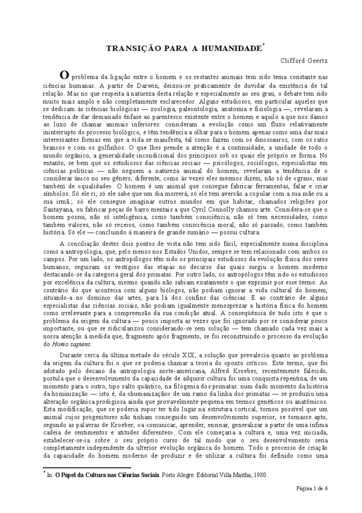 Geertz-a-transic 3a7c3a3o-para-a-humanidade 1 - - Studocu
