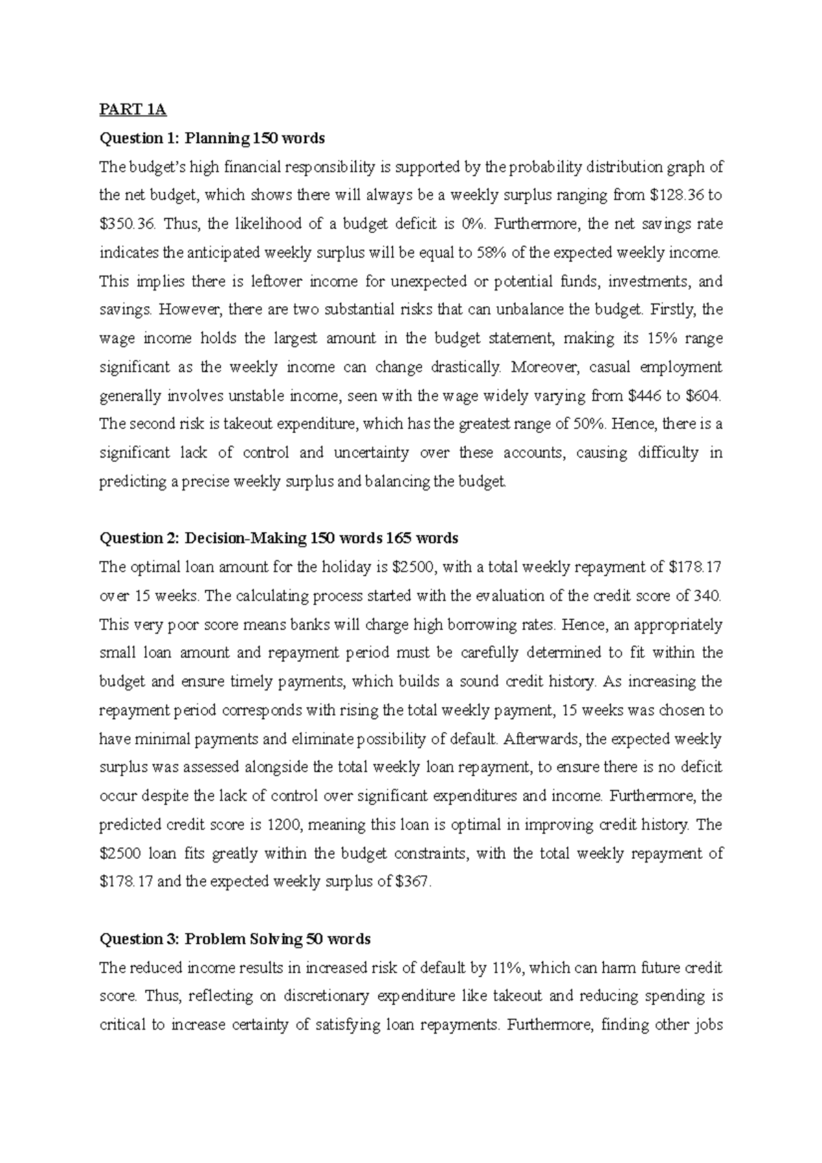 Trish Dinh BSB107 Draft 1A & 1B - PART 1A Question 1: Planning 150 ...