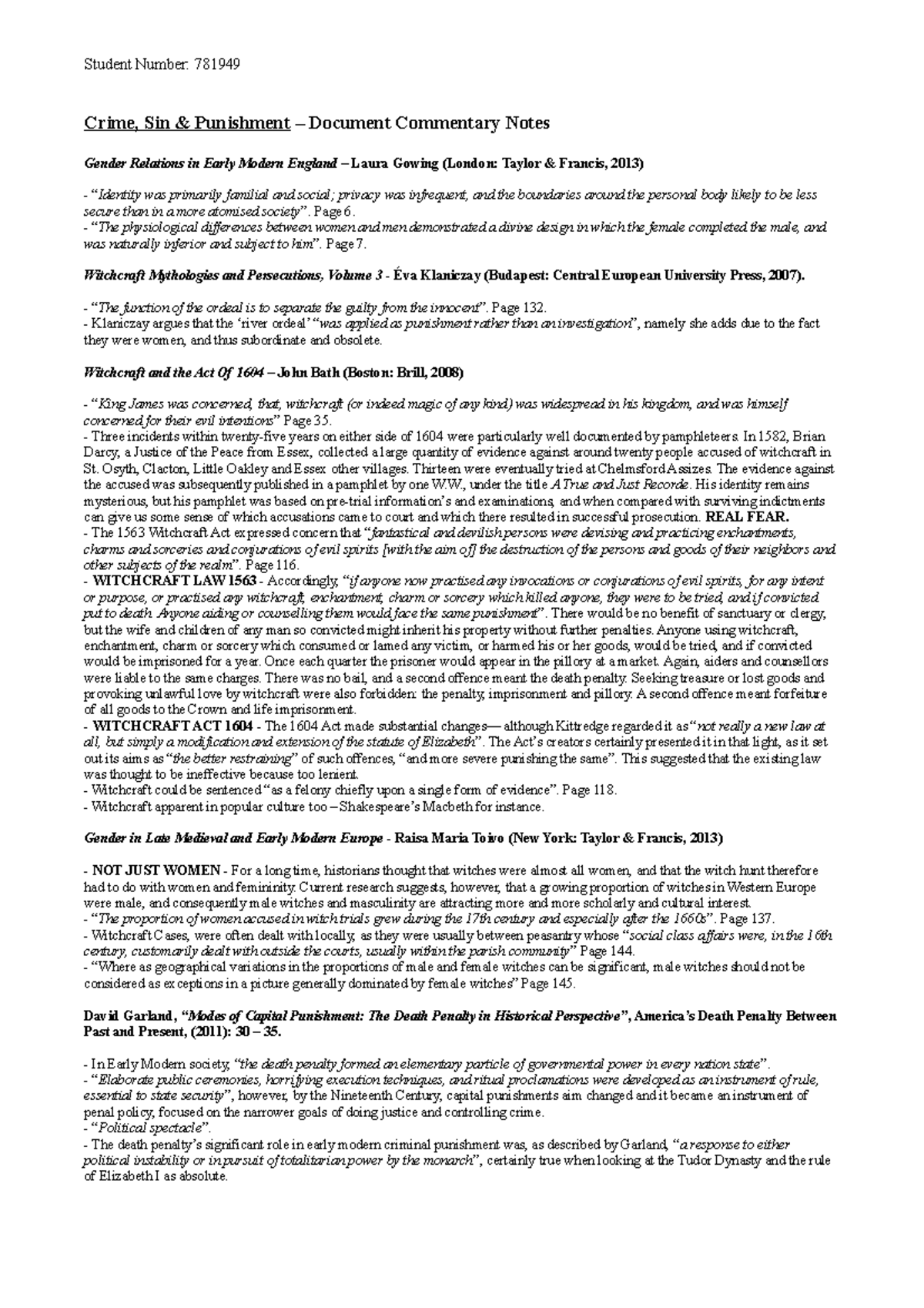 Crime , Sin and Punishment - Student Number: 781949 Crime, Sin ...