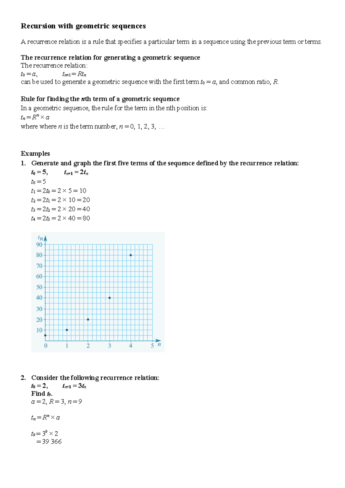 7. Recursion with Geometric sequences - The recurrence relation for generating a geometric ...