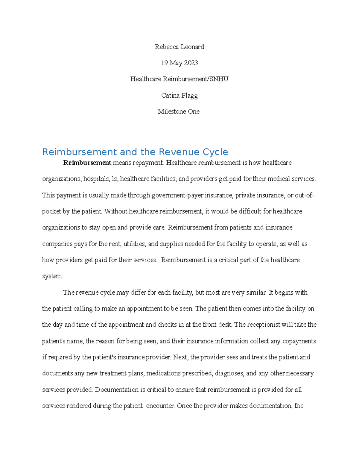 Departmental Impact on Reimbursement - Rebecca Leonard 19 May 2023 ...