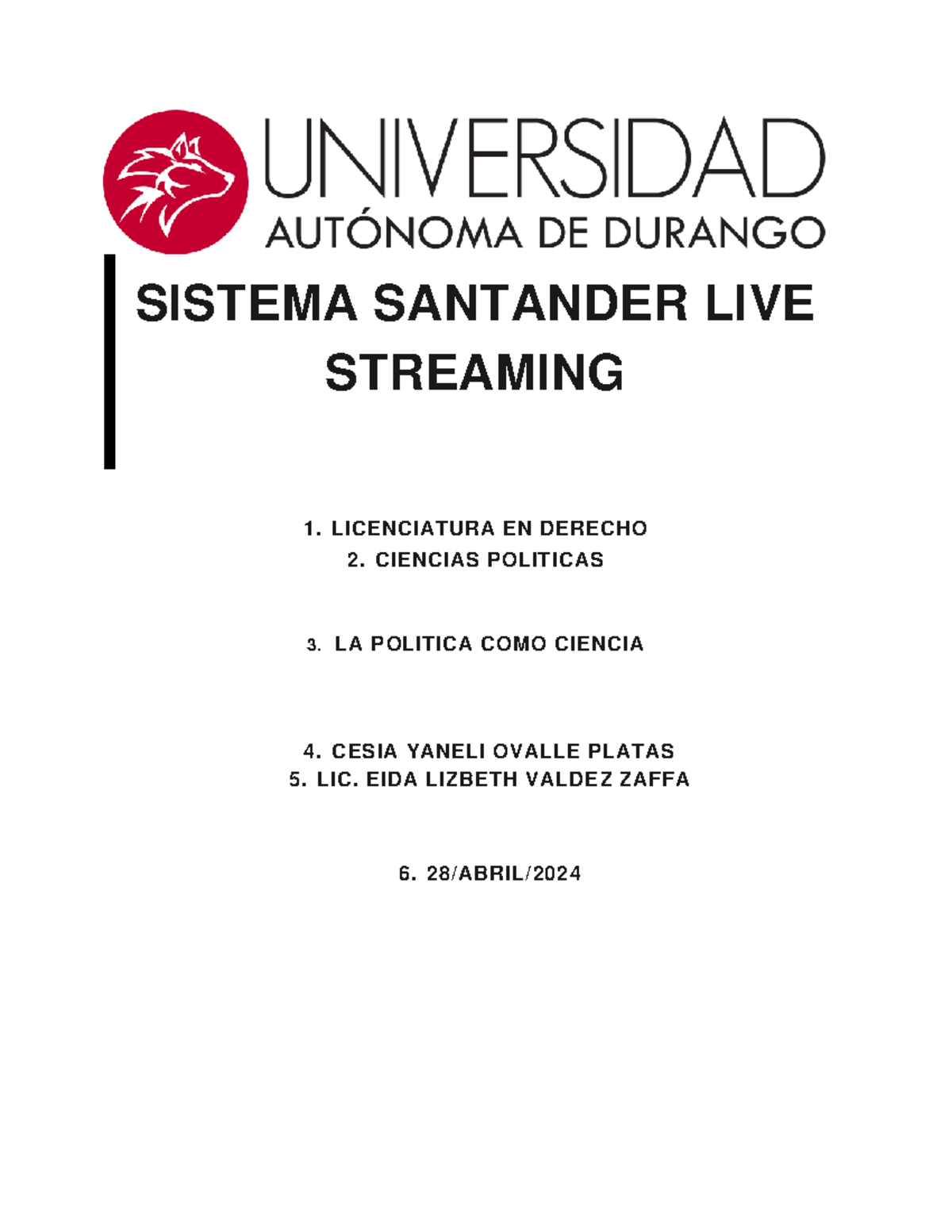 Resumen s1 CP - Ciencia política - SISTEMA SANTANDER LIVE STREAMING 1 ...