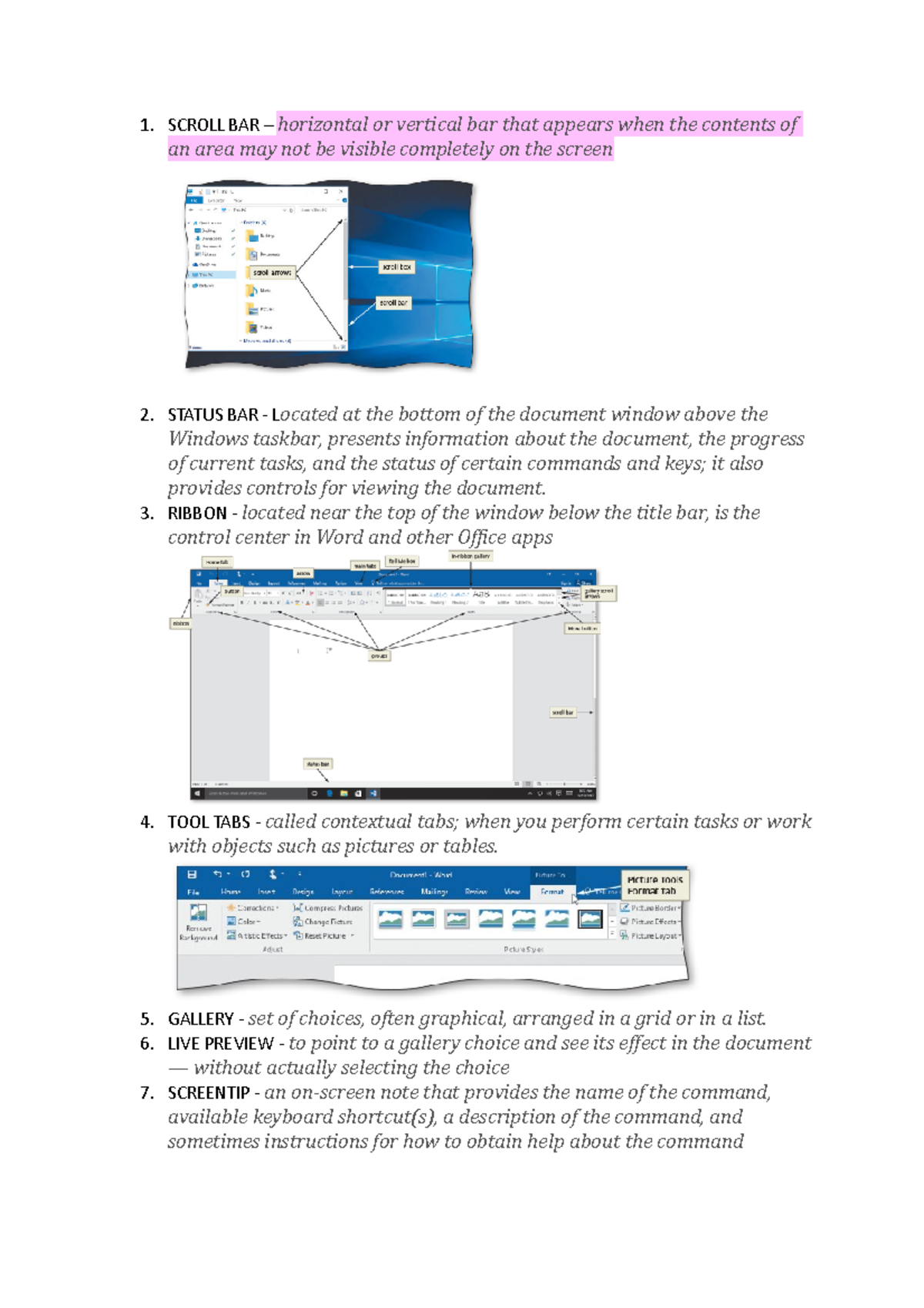 EXAM Cheats NOTE - ONLY CHEAT NOTES - 1. SCROLL BAR – horizontal or ...