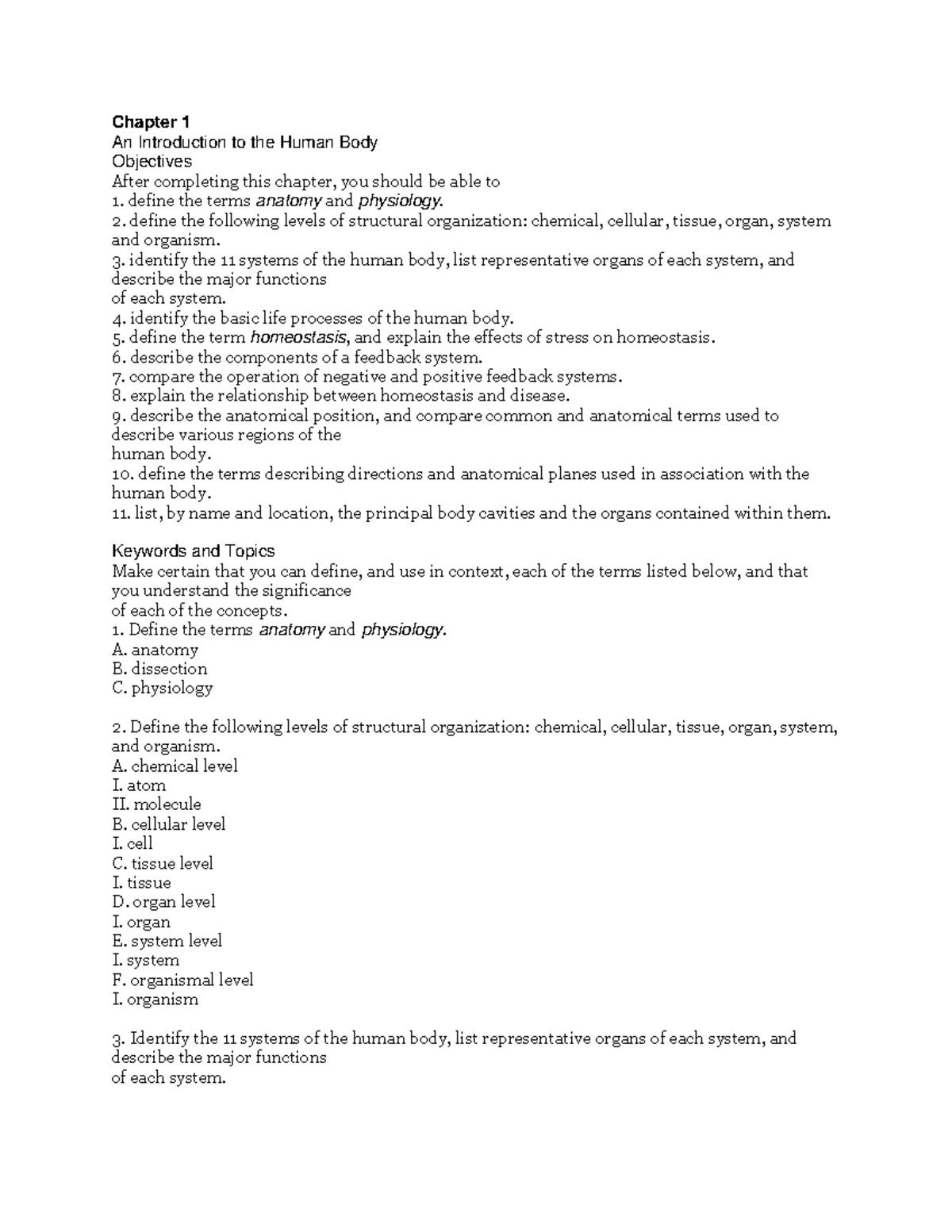 Chapter 1 study guide - Chapter 1 An Introduction to the Human Body ...