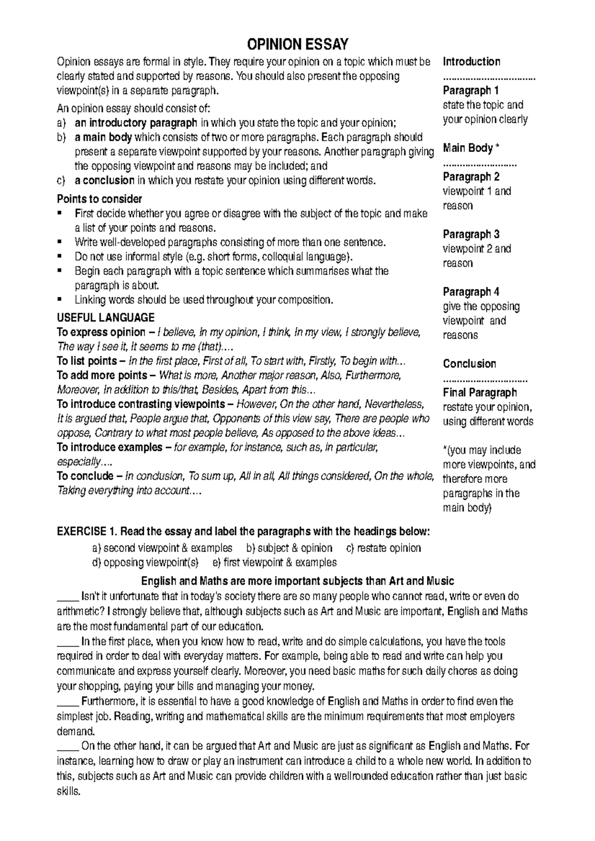 Grupo B- Writing Assignments 4-5 - OPINION ESSAY Opinion essays are ...