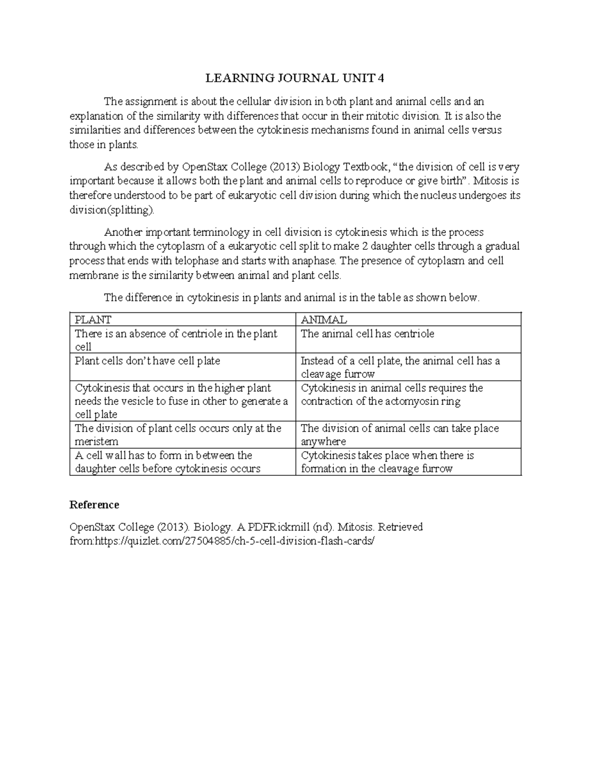 Learning Journal UNIT 4 BIO 1301 UNIT 4 - LEARNING JOURNAL UNIT 4 The assignment is about the ...