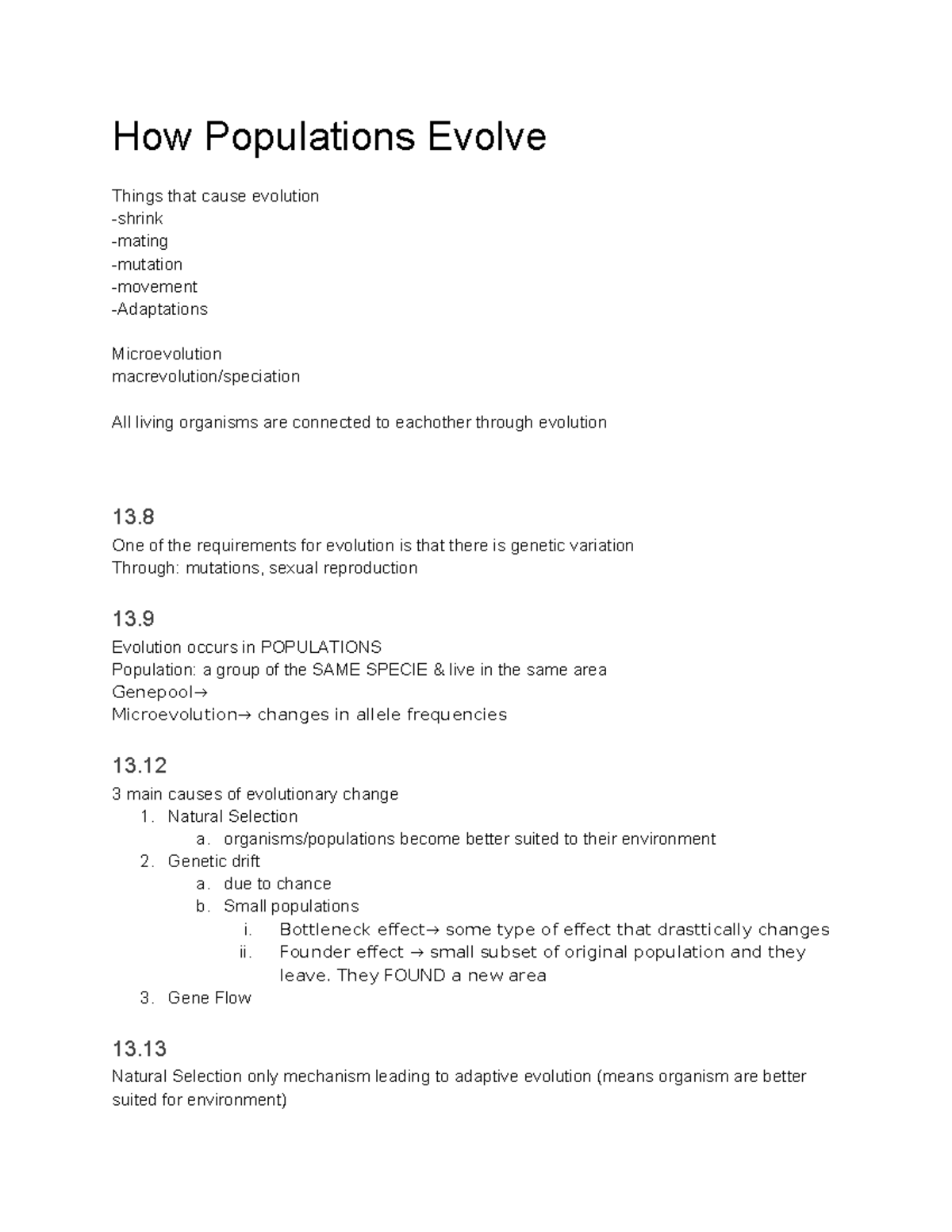 Chapter 13 Lecture + Textbook Notes - How Populations Evolve Things ...