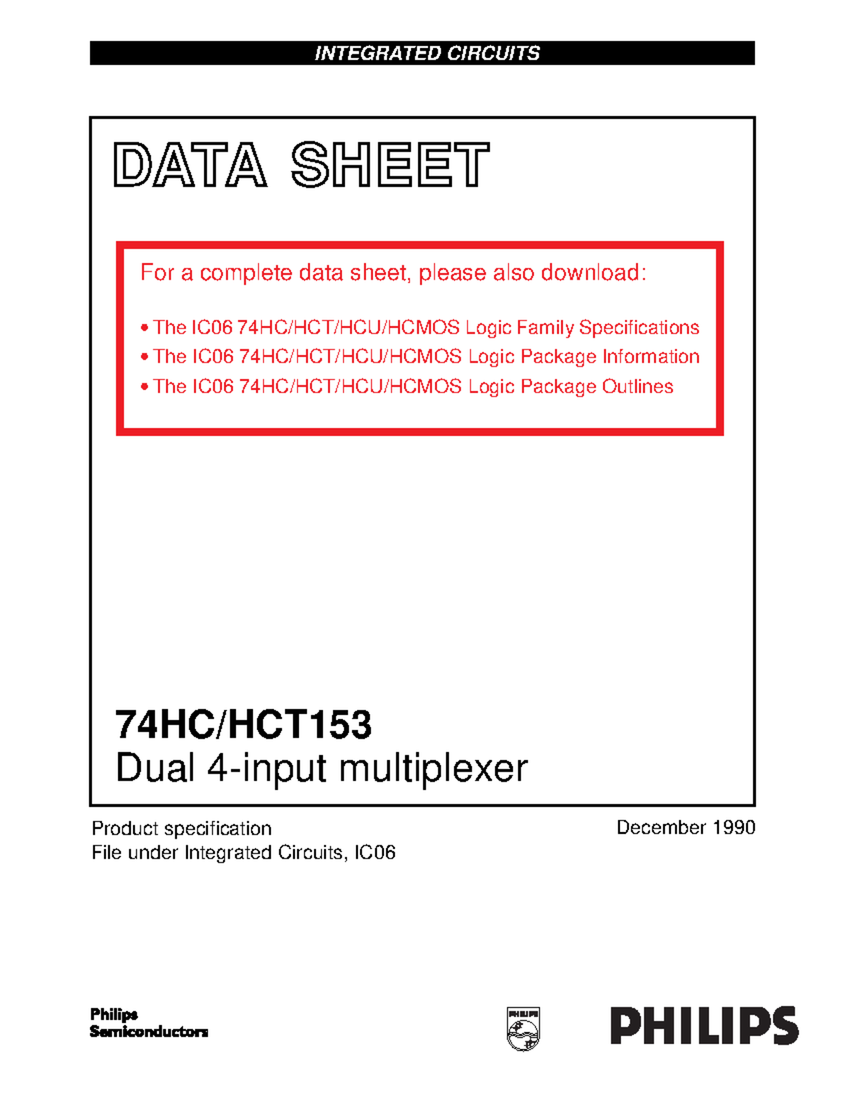 74HC153 - DATA SHEET Product specification File under Integrated Circuits, IC December 1990 ...