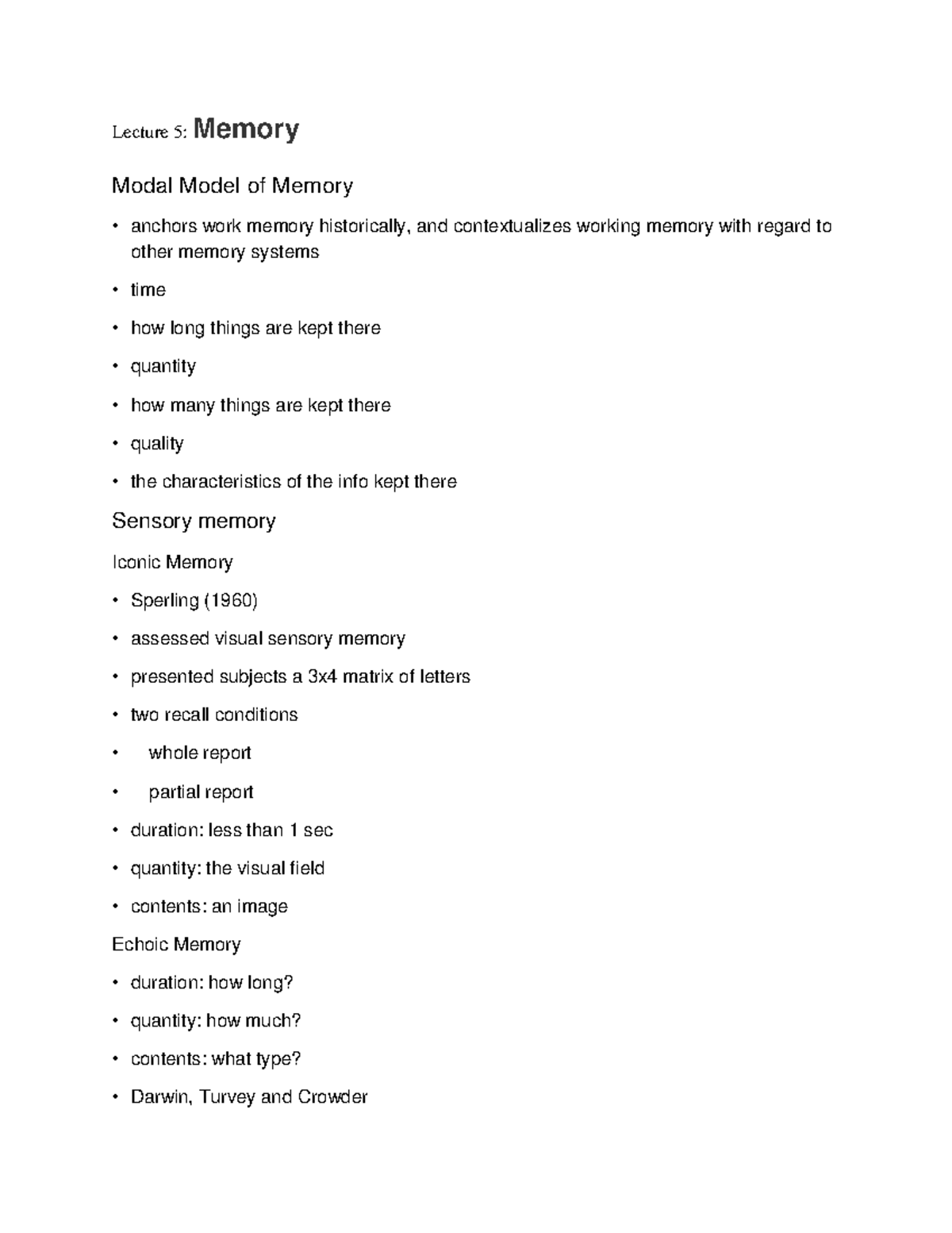Cognition Lecture 5 - Lecture 5: Memory Modal Model of Memory • anchors ...