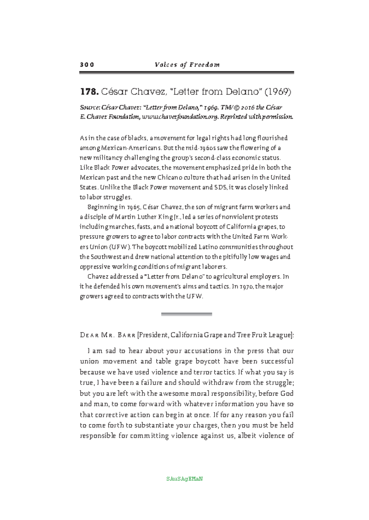 Chavez, “Letter from Delano” - 3 0 0 Vo i c e s o f F r e e d o m 178 ...