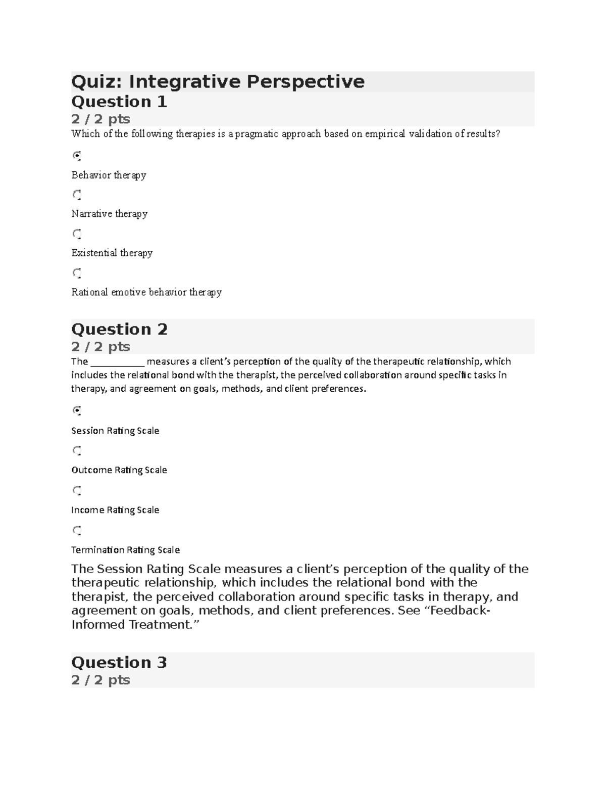 Quiz Integrative Perspective - Quiz: Integrative Perspective Question 1 ...