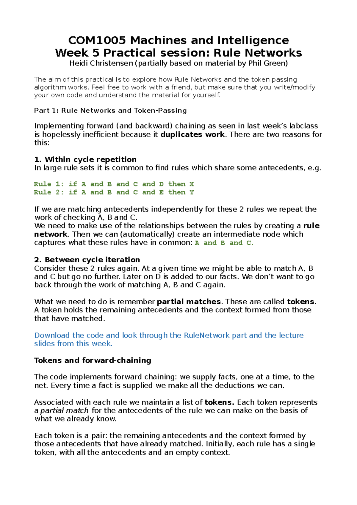 Com1005 week5 labclass solution - COM1005 Machines and Intelligence Week 5 Practical session ...