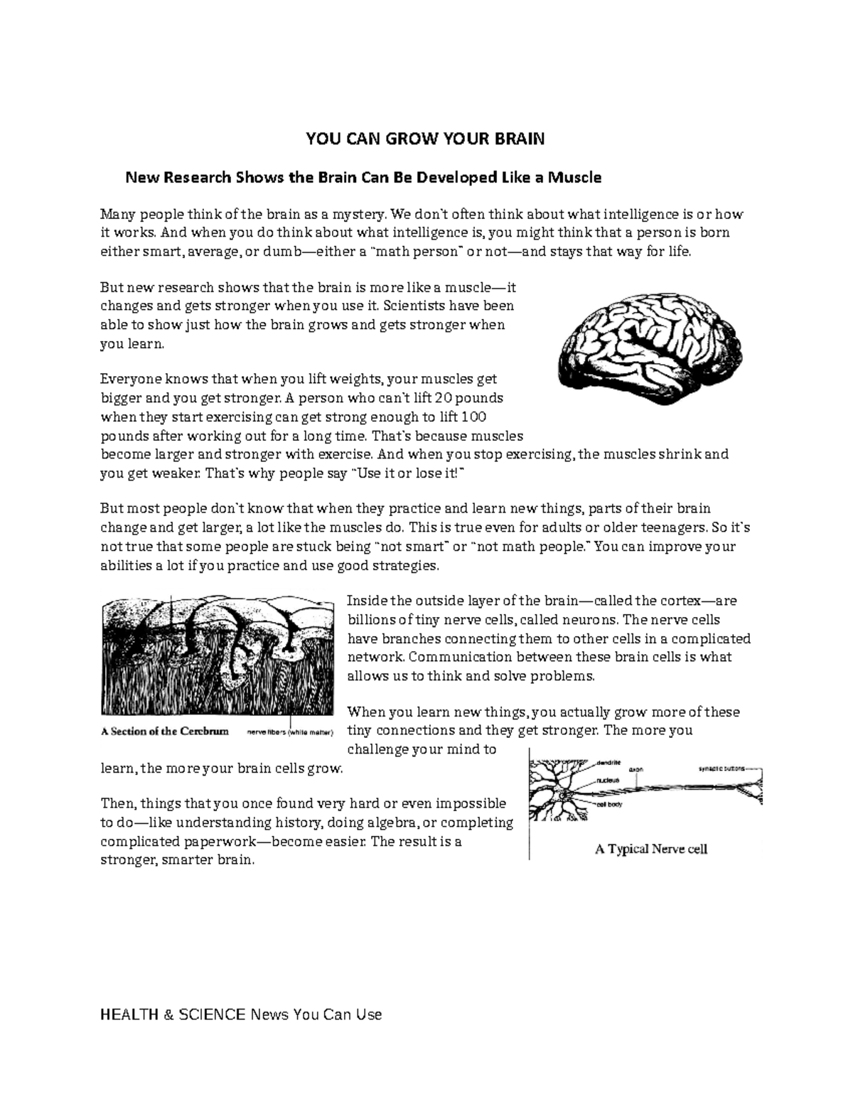 Growth Mindset Article - YOU CAN GROW YOUR BRAIN New Research Shows the ...