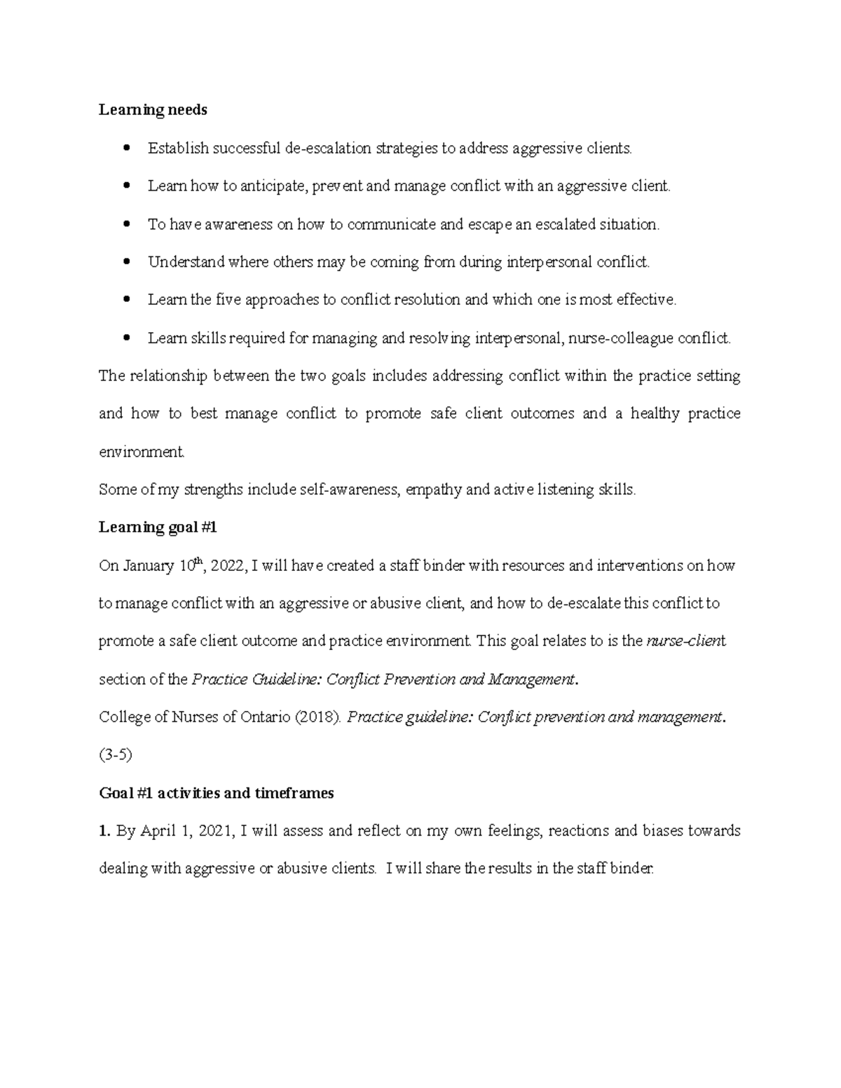 Ni O Student Action Plan #2 - Learning needs Establish successful de ...