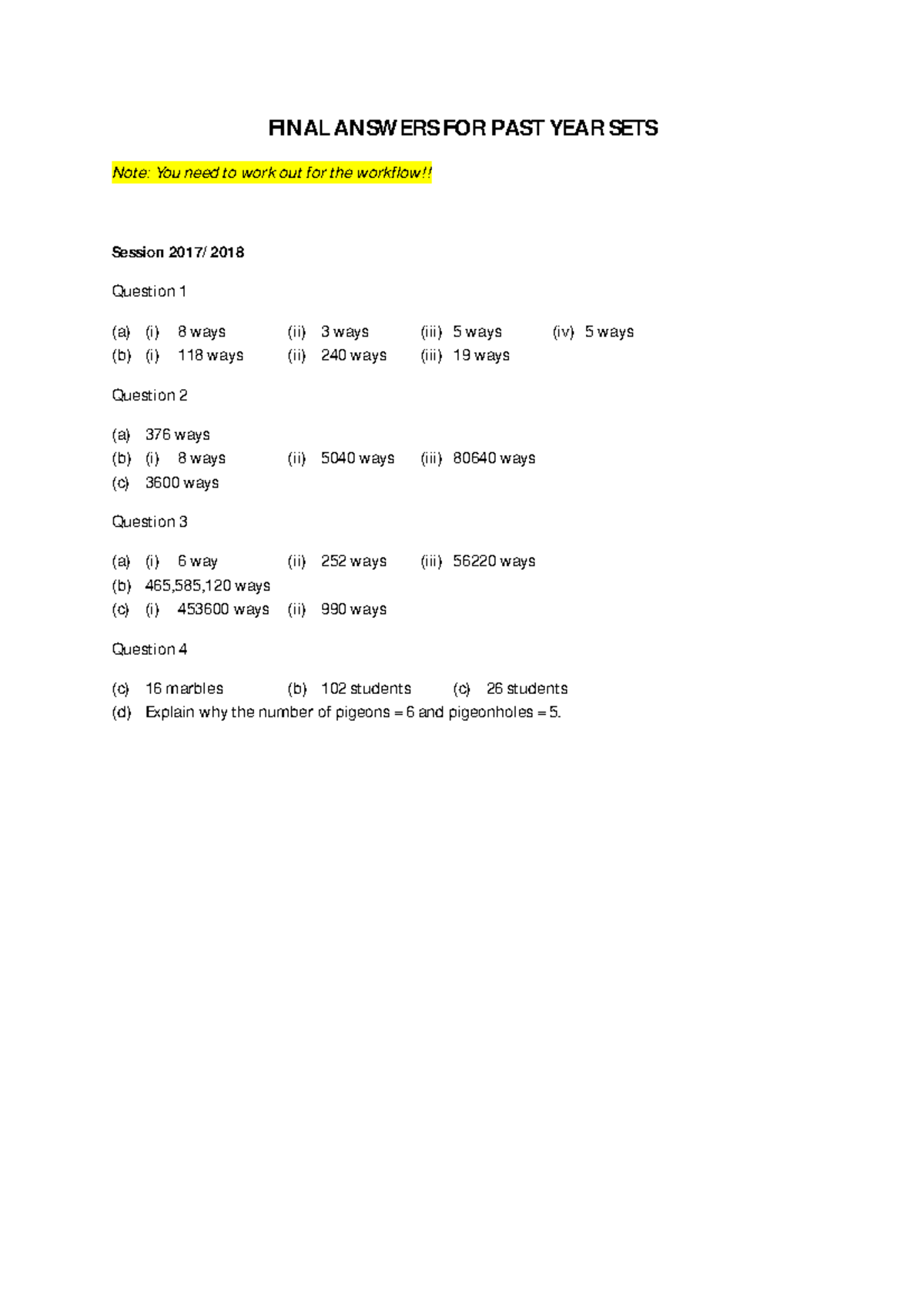 Final Test 2 2018, answers - FINAL ANSWERS FOR PAST YEAR SETS Note: You ...