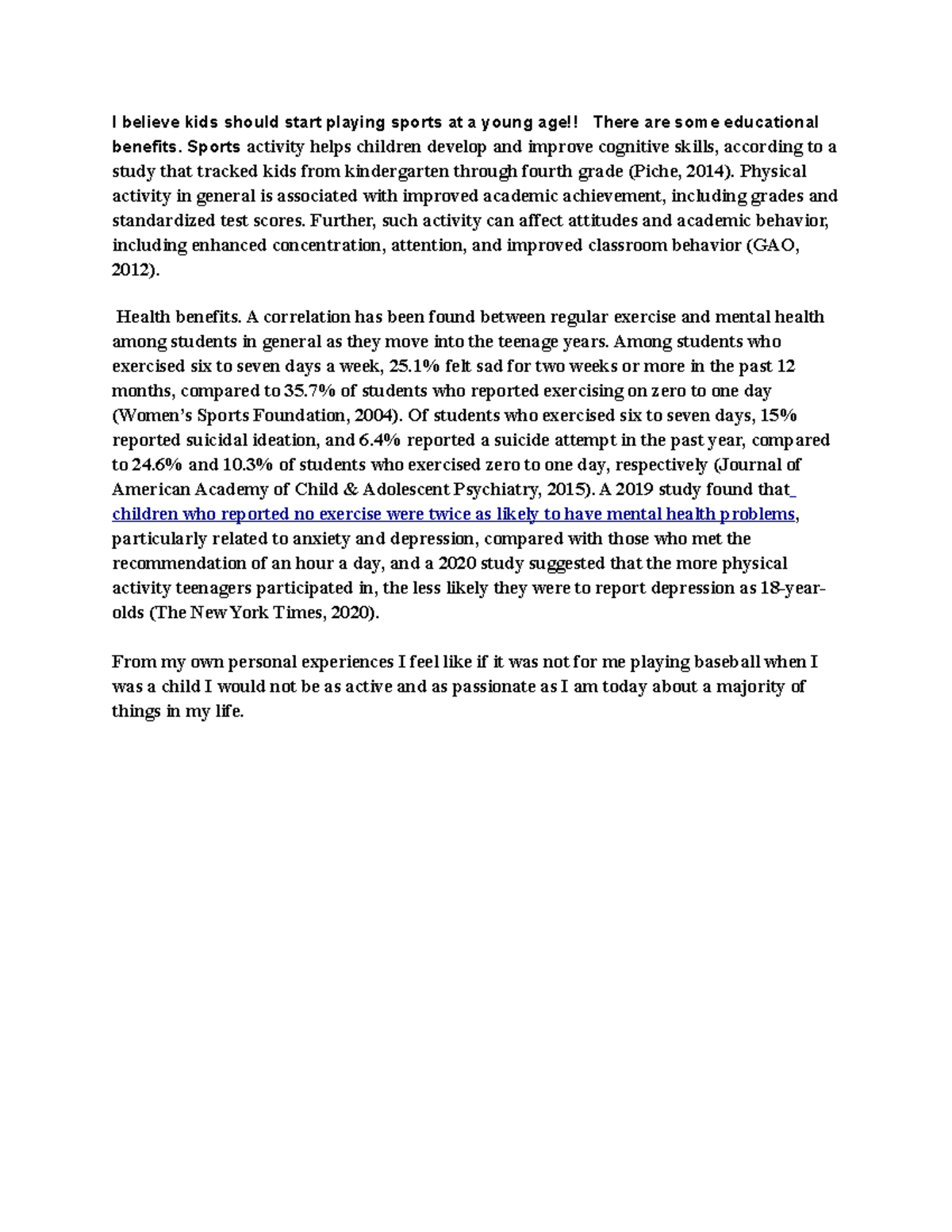 Why you should play sports at a young age. - I believe kids should ...