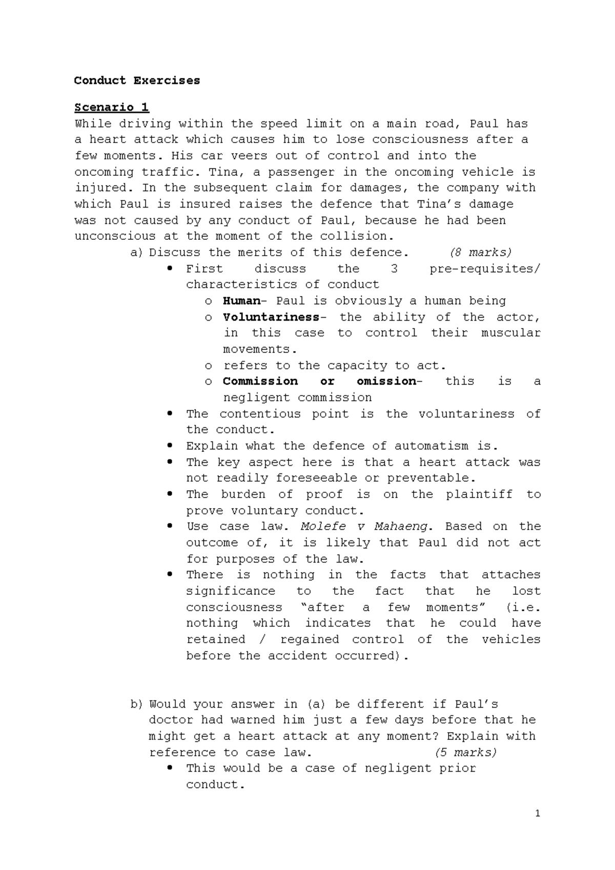 Conduct Exercises - study notes - Conduct Exercises Scenario 1 While ...