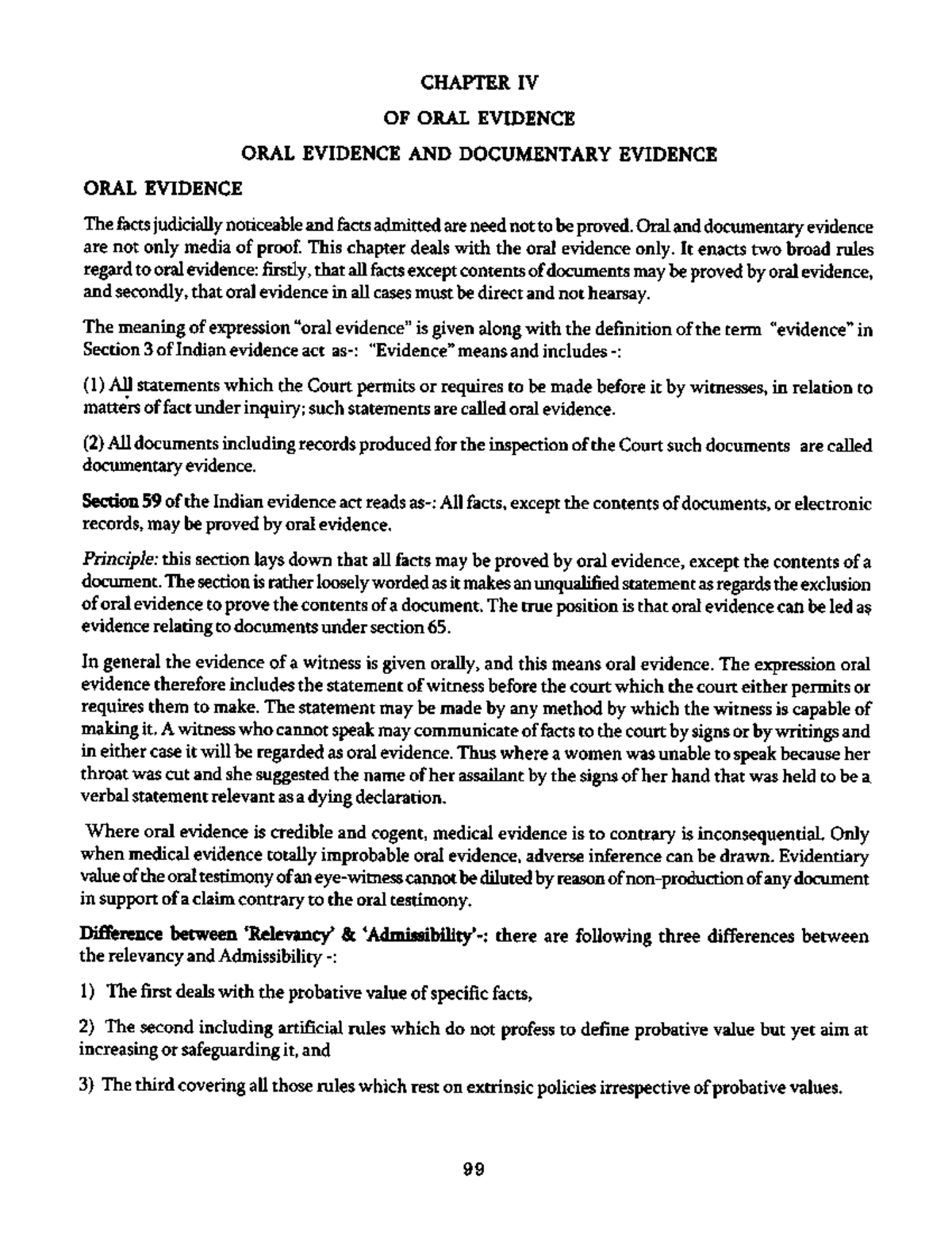 Oral Evidence and Documentary Evidence - Law Of Evidence - Studocu