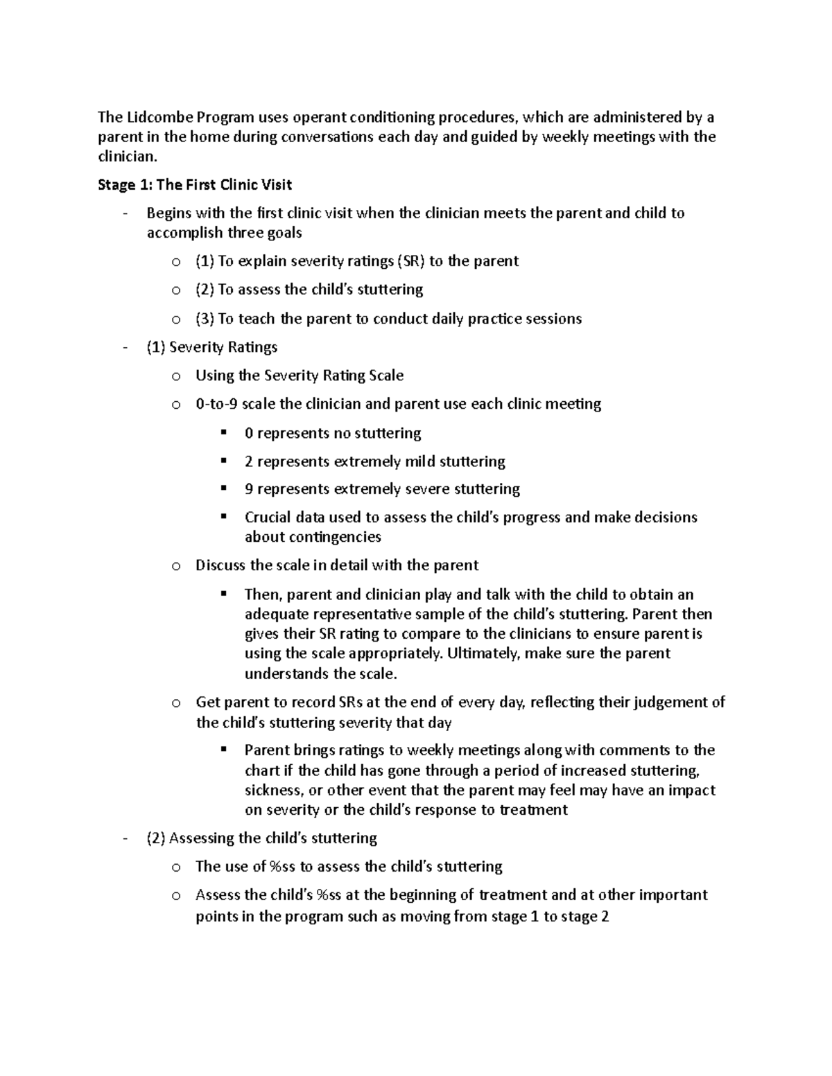 Assignment Lidcombe Summary - The Lidcombe Program uses operant ...