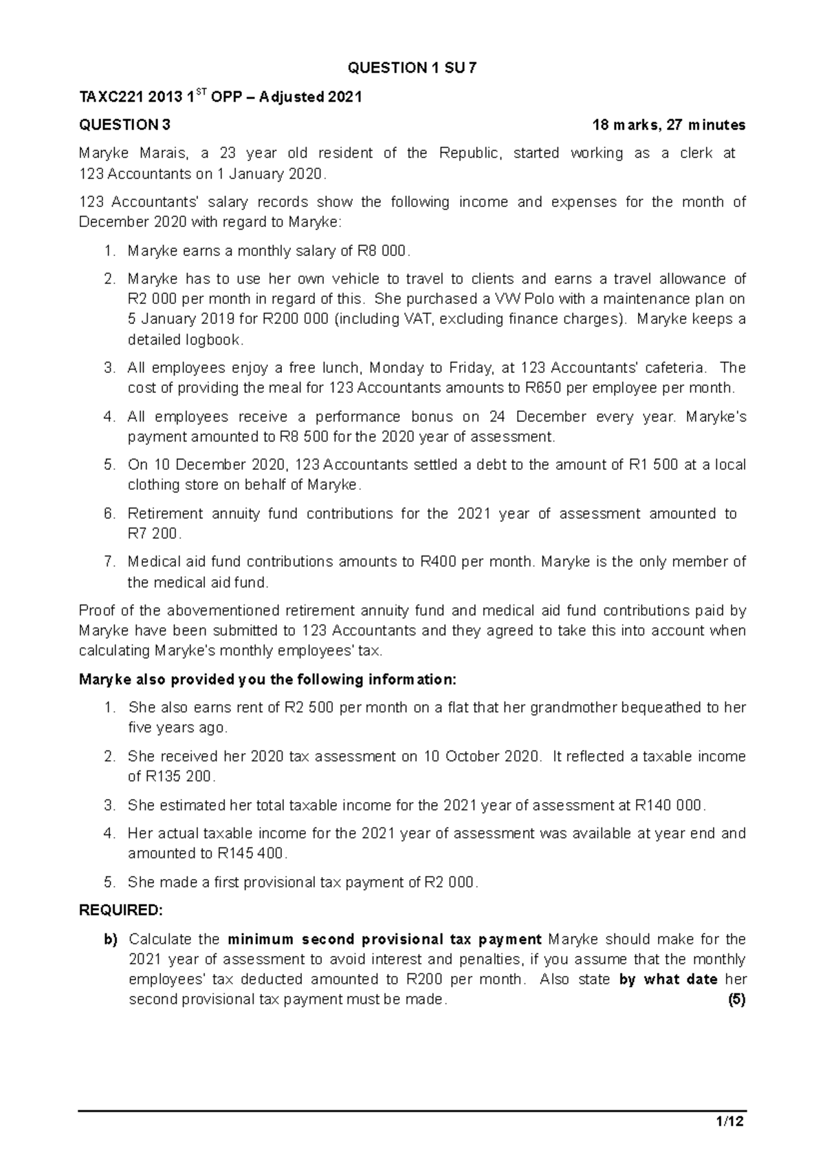 Q1 - 9 of SU 7 Emp Tax and Prov Tax 2021 - TAXC221 2013 1ST OPP ...