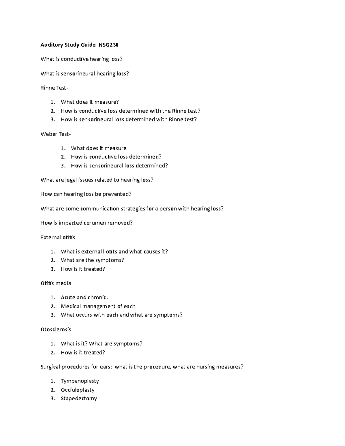 Auditory Study Guide NSG230 - Auditory Study Guide NSG What is ...