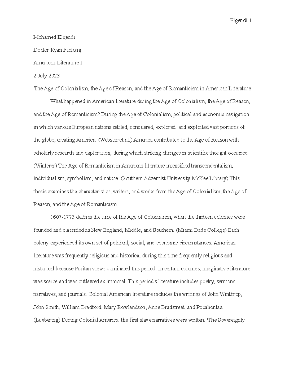 The Age of Colonialism, the Age of Reason, and the Age of Romanticism ...