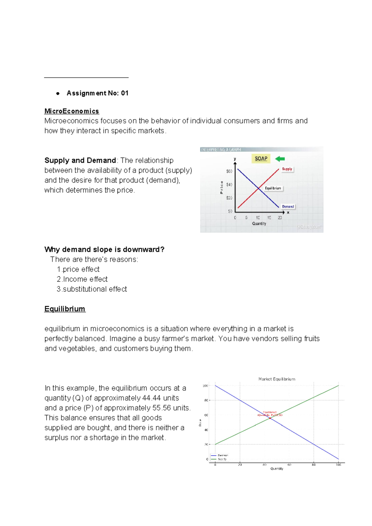 Assignment 01 - basic concepts of microeconomics - Assignment No: 01 MicroEconomics ...