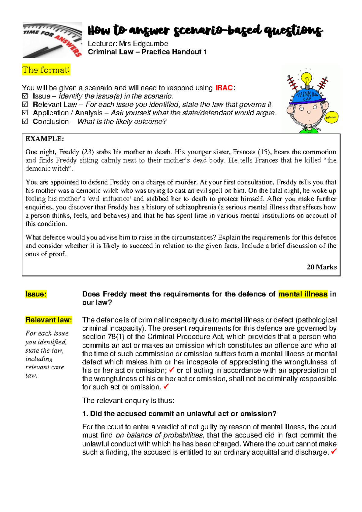 Criminal Capacity - Mental Illness Scenario Example - How to answer ...