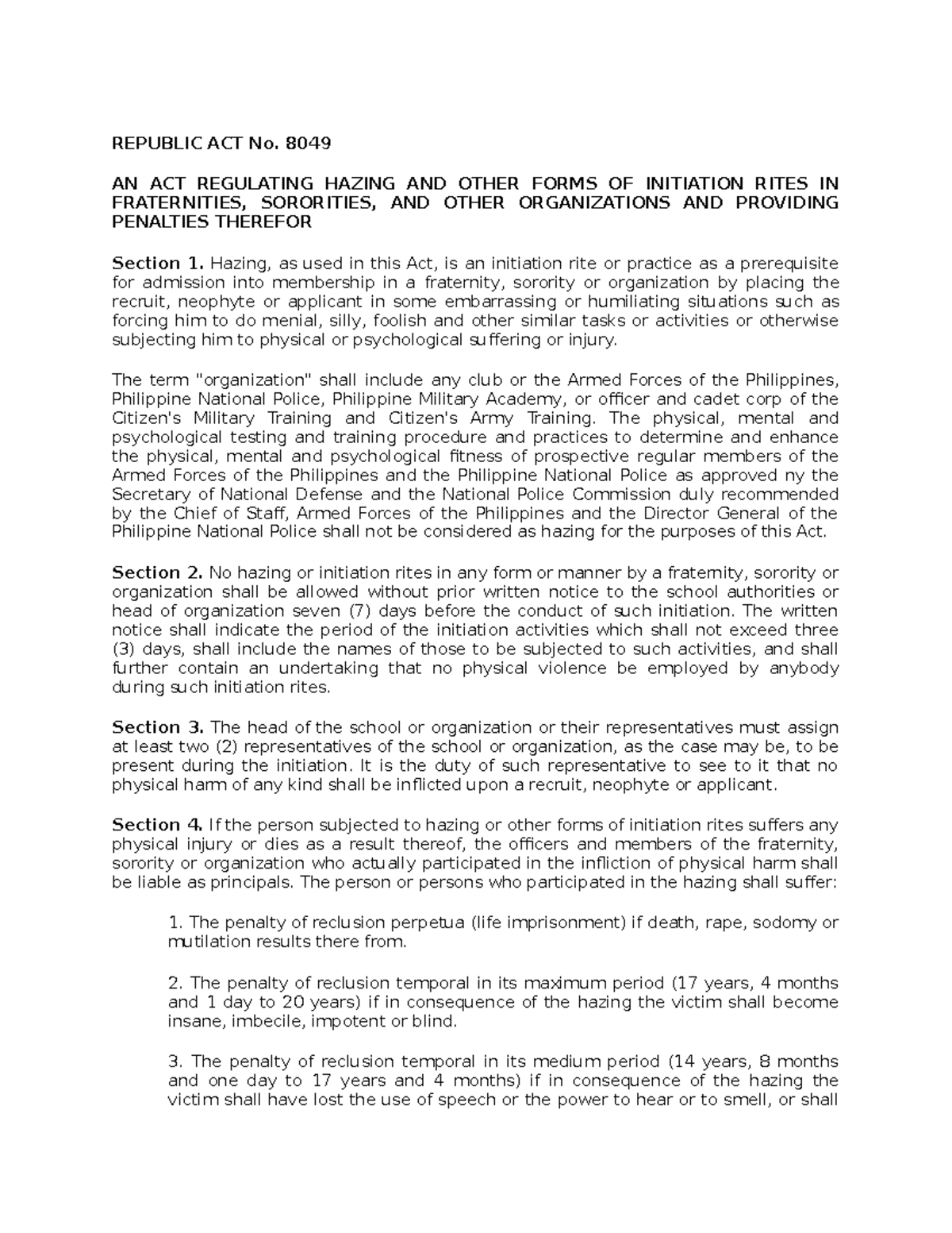 RA 8049 - cccccccccccccccccccccccccccccccc - REPUBLIC ACT No. 8049 AN ...