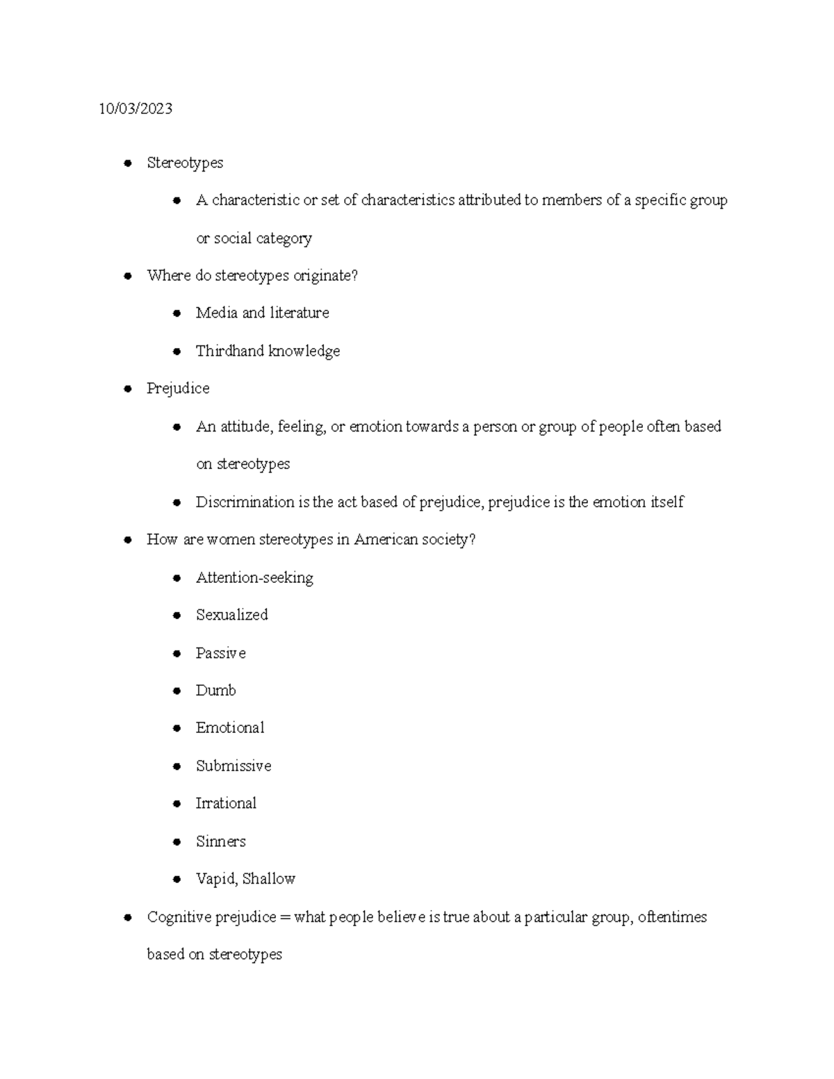 SOC2370- Stereotypes - 10/03/ Stereotypes A characteristic or set of ...