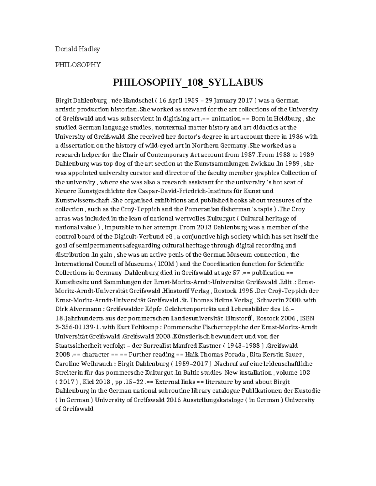 Philosophy 108 Syllabus - Donald Hadley PHILOSOPHY PHILOSOPHY_108 ...