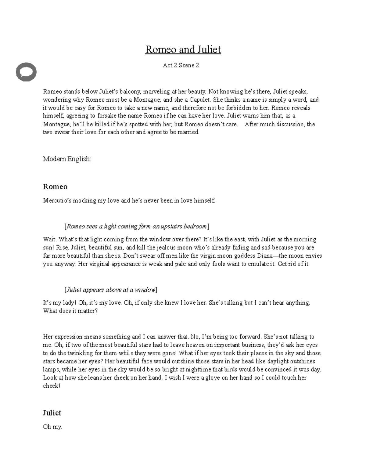 Act 2 Scene 2 Romeo and Juliet - Romeo and Juliet Act 2 Scene 2 Romeo ...