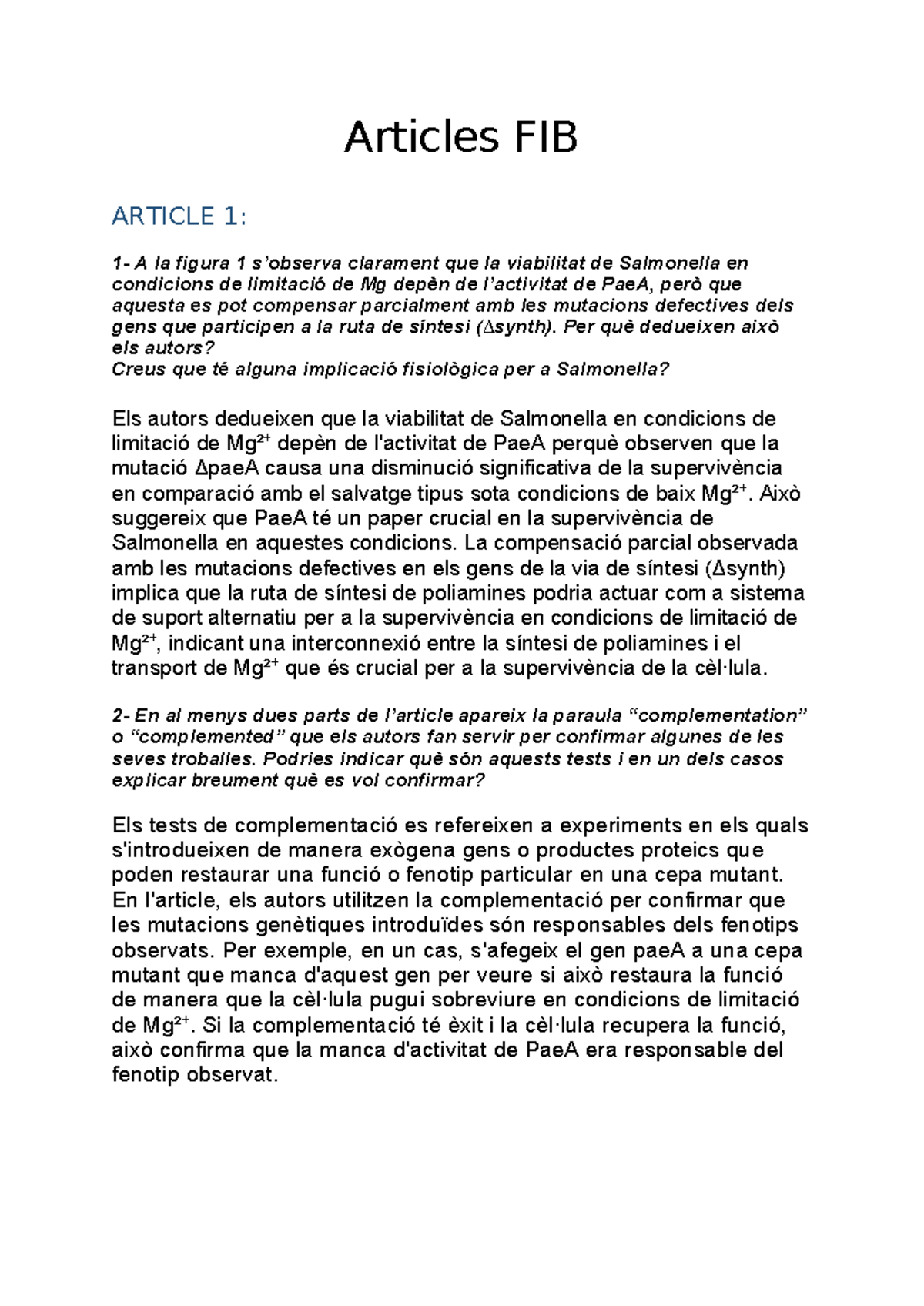 Articles FIB - Resum Fisiologia Bacteriana - Articles FIB ARTICLE 1: 1- A la figura 1 s’observa ...