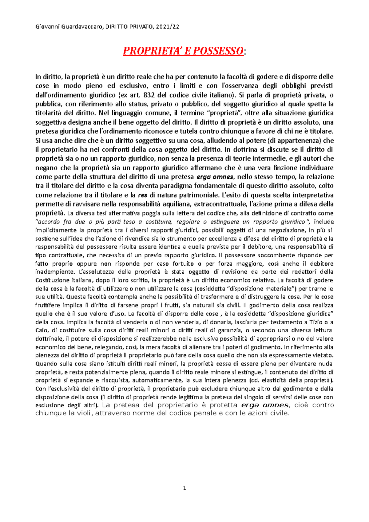 Proprieta E Possesso - Università LUM Jean Monnet Diritto privato ...